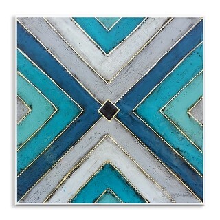 Stupell Geometric Blue Grey Tile Symmetrical Patterned Design Wood Wall ...