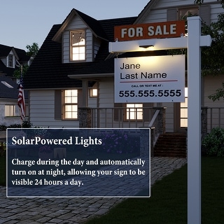 PVC Yard Sign Post with 2 Solar Lights and Metal Stake, Outdoor Real ...