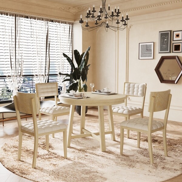 5 Piece 42inch Round Dining Table Set With 4 Upholstered Dining Chairs On Sale Bed Bath Beyond 40346113