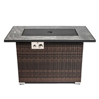 Rectangular Ceramic Tile Tabletop Outdoor Fire Pit Table with Lid - Bed ...