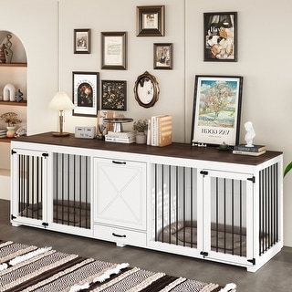 Indoor Wooden Dog Kennel Crate Furniture with a large Drawer and Tray ...