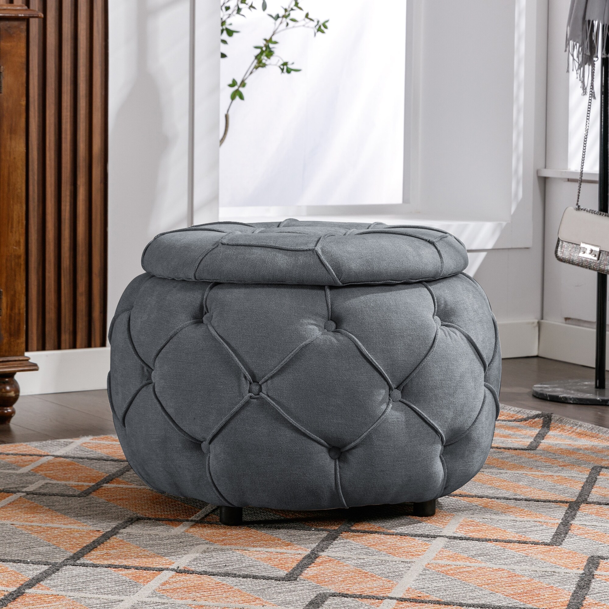 Grey button footstool store