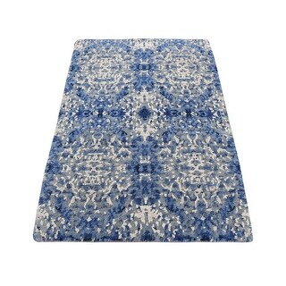Shahbanu Rugs Medium Sapphire Blue, Transitional Design, Wool and Silk ...