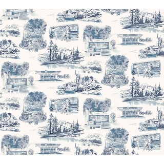 York Wallcoverings Modern Vista Toile Navy Wallpaper - Bed Bath ...