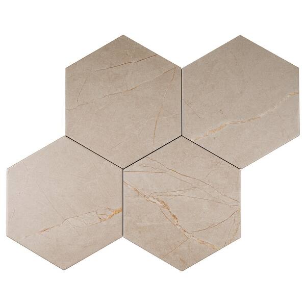TileGen. Pulpis 8" x 9" Porcelain Marble Look in Beige Wall & Floor ...