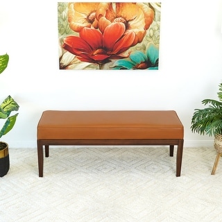 Kara Mid-Century Modern Genuine Leather Upholstered Bench - Bed Bath ...