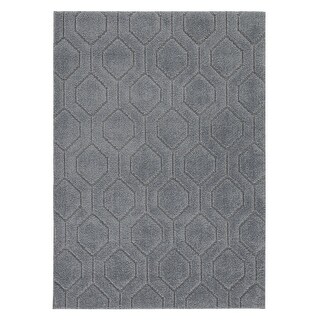 Machine Woven Fabric Rug with Hexagonal Pattern, Large, Gray - Big ...