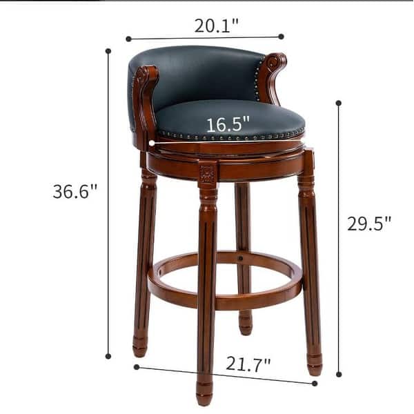 360 Degree Swivel Genuine Leather Upholstered Bar Stool with Nailhead ...