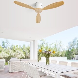 Without Lights Flush Mount Ceiling Fan with Remote, White/ Natural ...
