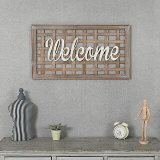 Wood and Metal Welcome Wall Decor - Bed Bath & Beyond - 21943953