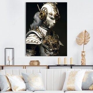 Designart "Sci-Fi Portrait Cyborg Solder In White & Gold I" Robot ...