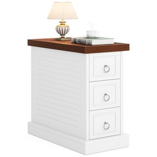 Wood Narrow End Side Chairside Table With 3-Drawer for Small Space ...