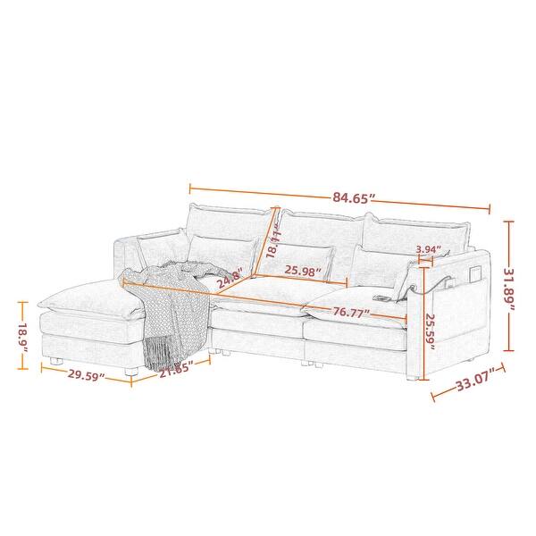 Modular Sectional Sofa L Shaped Couch, 3/4 Seat Sofa Set with Ottoman ...