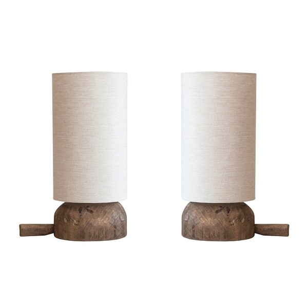 Reclaimed Wood Table Lamp with Printed Cotton Chambray Shade - 10.0"L x ...