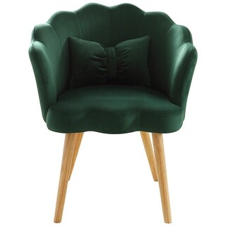 Green Velvet Fabric Shell Shape Armchair with Wood legs for Living Room ...
