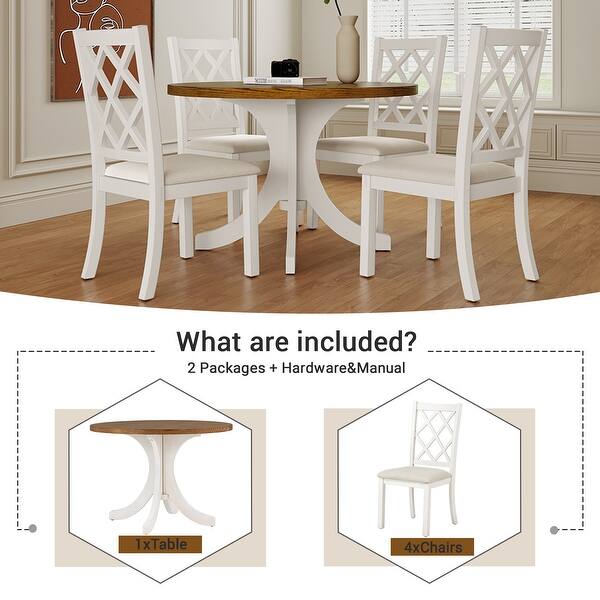 Mid-Century Solid Wood 5-Piece Round Dining Table Set - Bed Bath ...