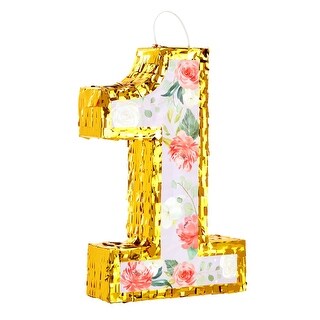Small Floral Number 1 Pinata with Gold Foil + Pull Strings for Girls ...