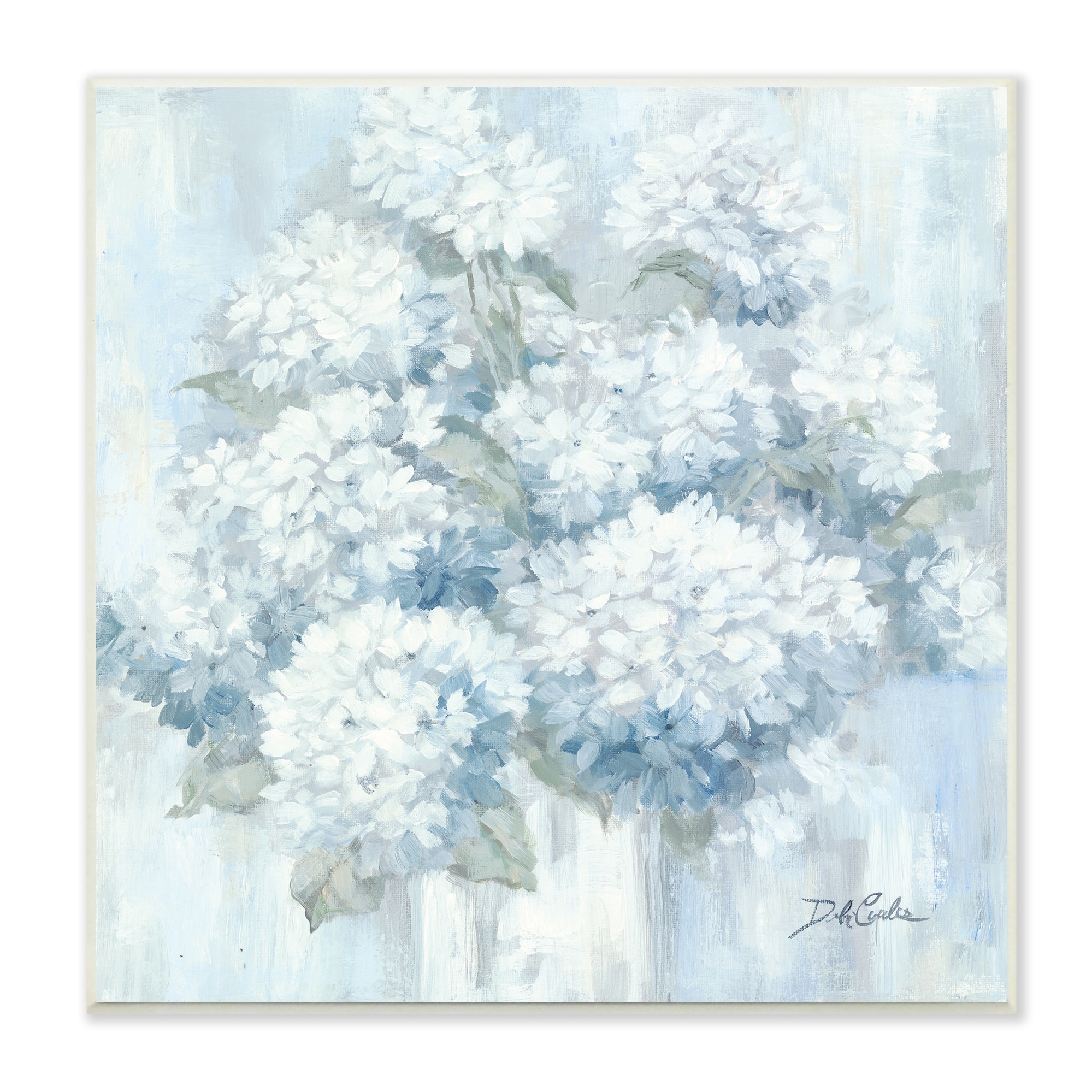 Stupell Puffy Blue Hydrangea Flower Bouquet Patterned Vase Wood Wall ...
