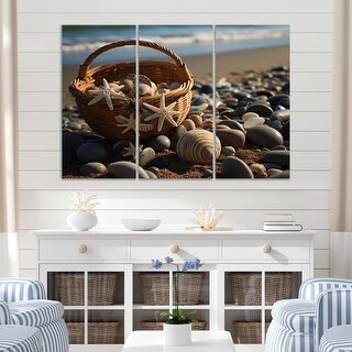 Designart "Beach Collage" Nautical & Beach Wall Art Print Set - Bed ...
