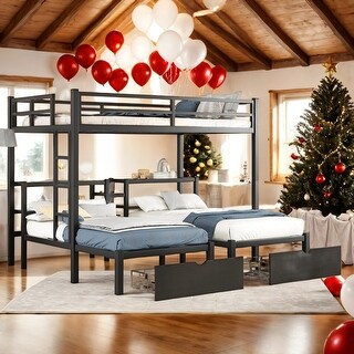 Multi-functional Full XL over Twin over Twin Triple Bunk Bed with Drawers - Bed Bath & Beyond ...