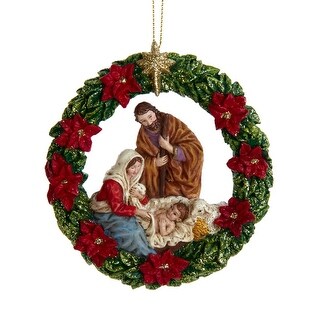 Pack of 12 Green and Red Nativity Wreath with Gold Star Christmas ...