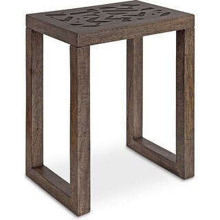 Modern Engraved Side Table with Adjustable Legs, 20x14x26, Gray, Solid ...