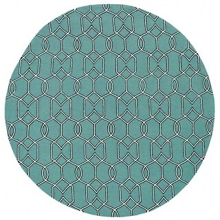 7' Spa Green Hand Hooked UV Treated Geometric Round Indoor Outdoor Area ...