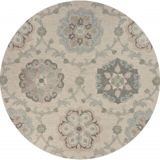 5' Round Ivory Intricate Floral Area Rug - 3'6" - Bed Bath & Beyond ...