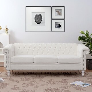 3 Seater Sofa with Rolled Arms and Nailhead Trim, 83.66" Straight Row ...