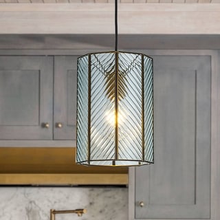1 Light Compact Ribbed Glass Pendant Light Antique Brown Industrial ...