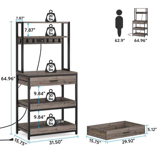 5-Tier Kitchen Bakers Rack with 4 Power & USB Outlets, Microwave Stand ...