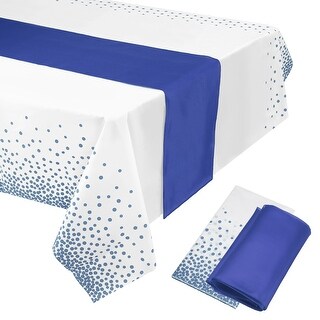 Dark Blue Table Runner w White Plastic Tablecloth 54x108" Blue Dots ...
