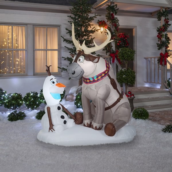 Gemmy Christmas Airblown Inflatable Olaf and Sven w/LEDs Scene Disney ...