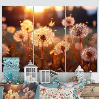 Designart "Dandelion Whispering Wishes" Floral Canvas Wall Art Set ...