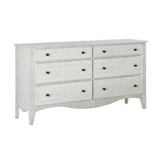 72 Inch Wood Dresser, 6 Drawers, Scalloped Edges, Rustic White Wood ...
