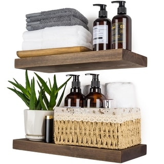 Wood Floating Shelves 16 inch, Wide Rustic Wooden Wall Shelves Set of 2 ...