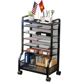 7 Tier Rolling File Cart with Hanging File Folders - 10"D x 16"W x 29"H ...