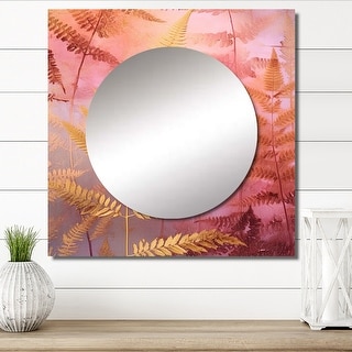 Designart "Gold Pink Fern Fonds" Modern Wall Mirror - Floral Large ...