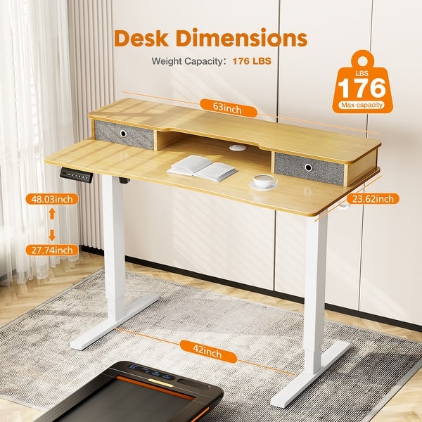 Home Office Adjustable Height Electric Standing Desk with Storage Shelf ...