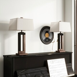 25.9" Rectangle Cotton Shade Wood Table Lamps Set of 2 - Bed Bath ...