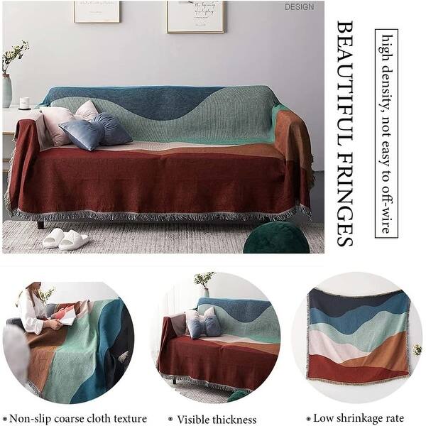 Knitted Patchwork Color Couch Cover Woven Decor Blanket Sofa Covers ...
