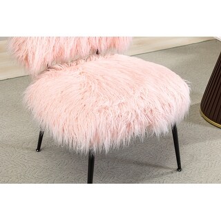 Livingroom Chair & Ottoman Sets Fluffy Faux Fur Plush Sofa Chairs, Pink ...