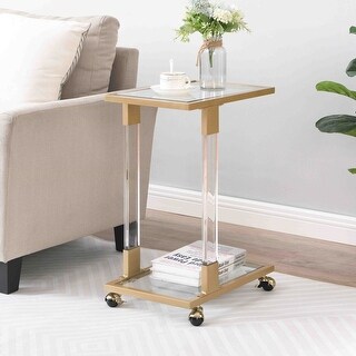 Mobile Side Table Glass Top Acrylic C Shape Square Table With Metal ...
