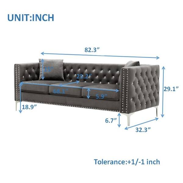 Modern Velvet Sectional Sofa Sets Loveseat Set w/ Nailhead Trim, Grey ...