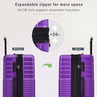 Purple Expandable Luggage Sets 3 Piece Hard Suitcase Set 20''/24''/28 ...