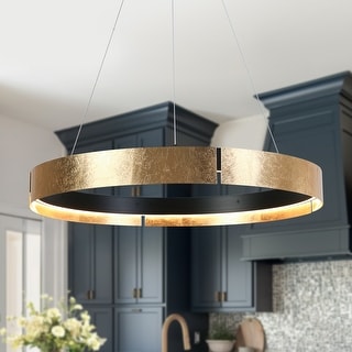 Modern Glam 1-Light Goldleaf Circular Chandelier Wheel Drum Integrated ...