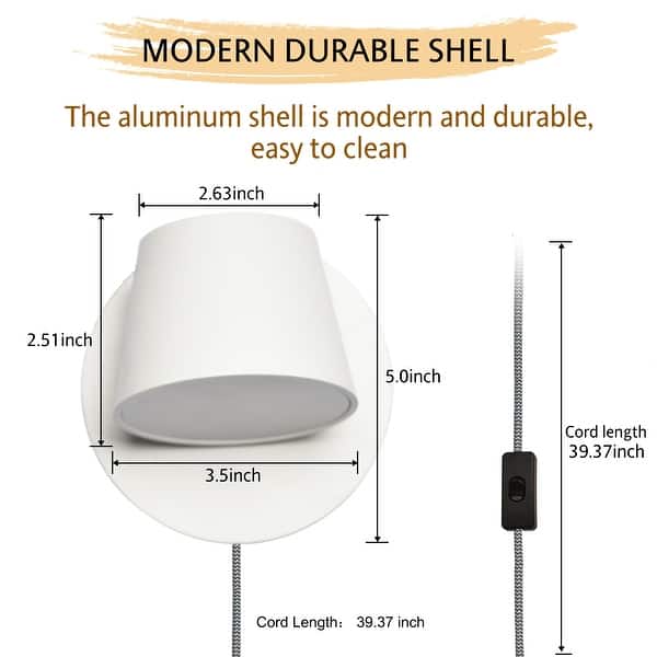 Modern Wall Lamp Plug in Cord Round Rotatable Black /White Wall Sconce ...
