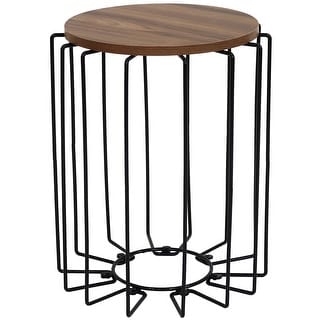 Steel Wire End Table with Faux Woodgrain Tabletop - Bed Bath & Beyond ...