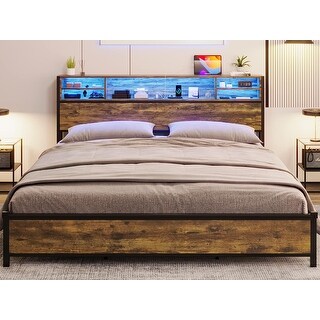 LED Bed Frame Storage Headboard USB Ports (4 Drawers) - Bed Bath ...