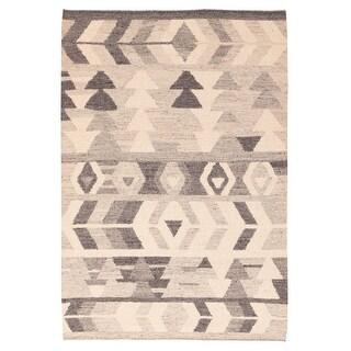 ECARPETGALLERY Flat-Weave Marrakech Cream, Grey Wool Kilim - 5'5 x 7'10 ...